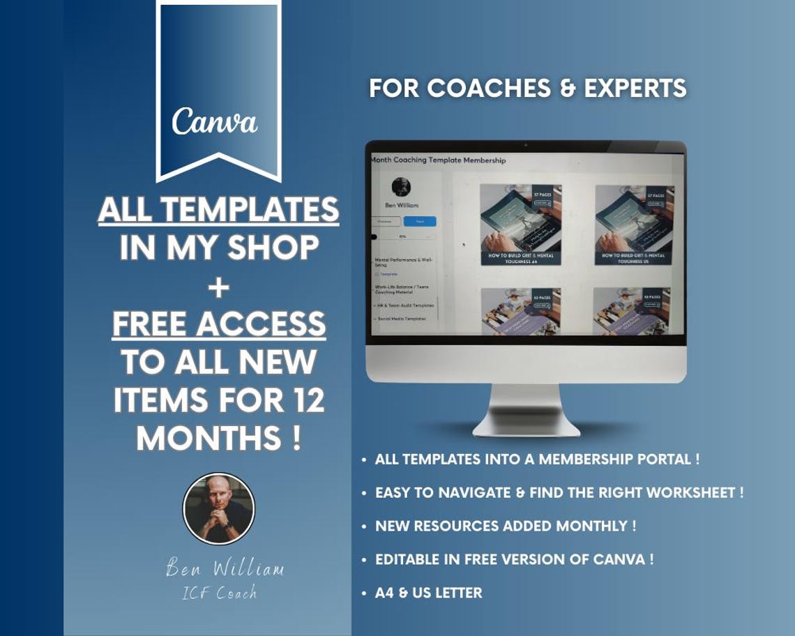 12-month Coaching Canva Template Membership, Whole Shop Bundle, Digital ...