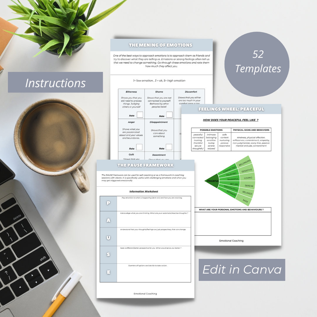 Feeling Wheel Canva Template, Premade Coaching Emotions Worksheet ...