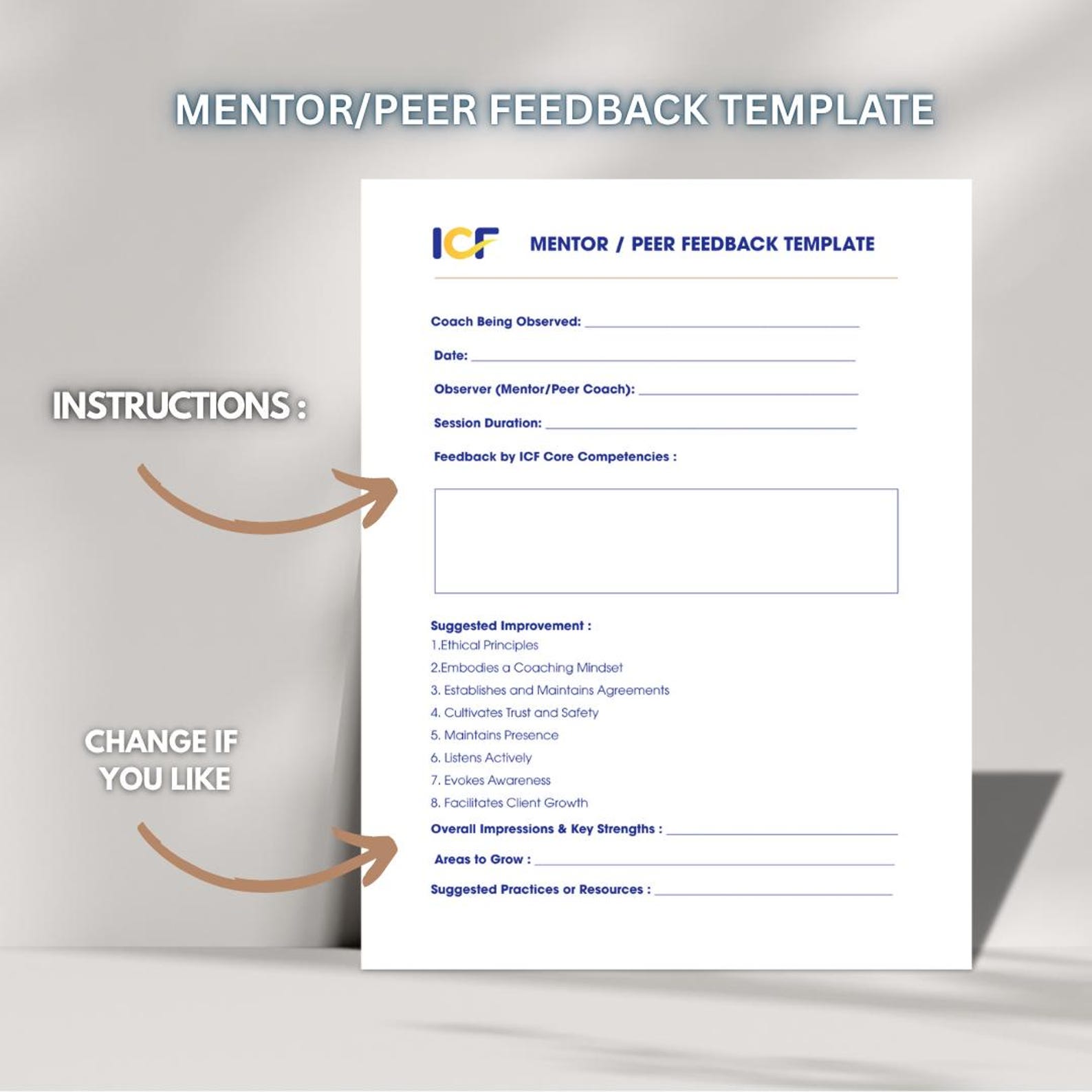 ICF Coaching Competency Checklist Canva Template | Editable Coach Tool Reflection Journal Peer ...