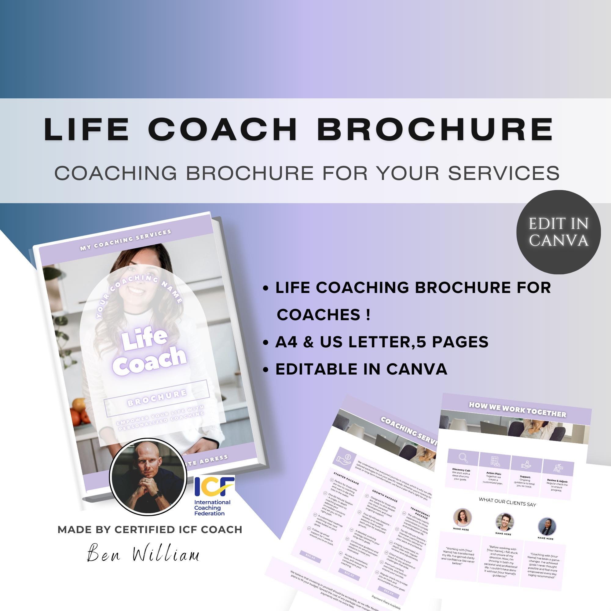 Life Coach Brochure Canva Template, Coaching Business Information Guide ...