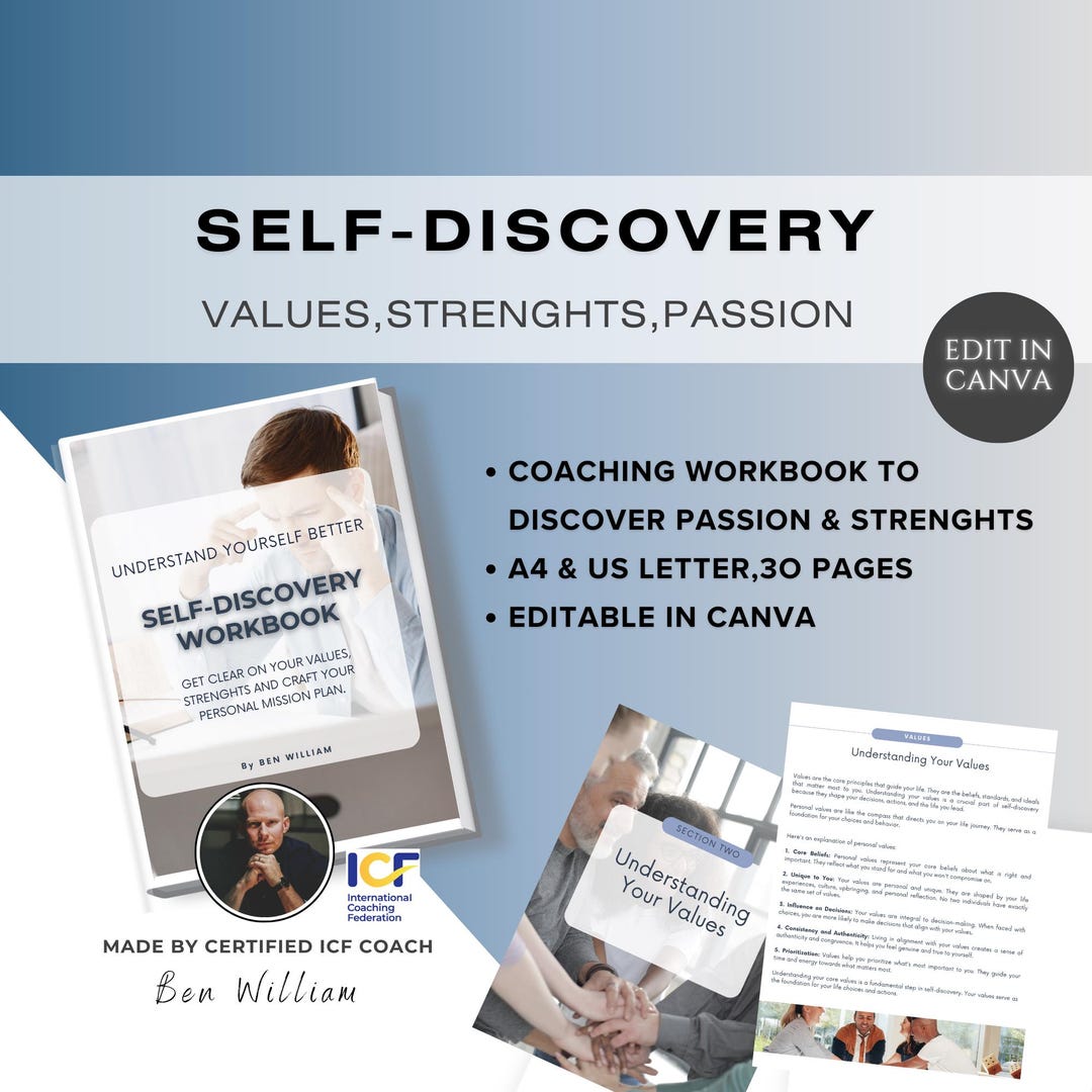 Self-discovery Canva Coaching Template, Core Values Workbook, Discover ...