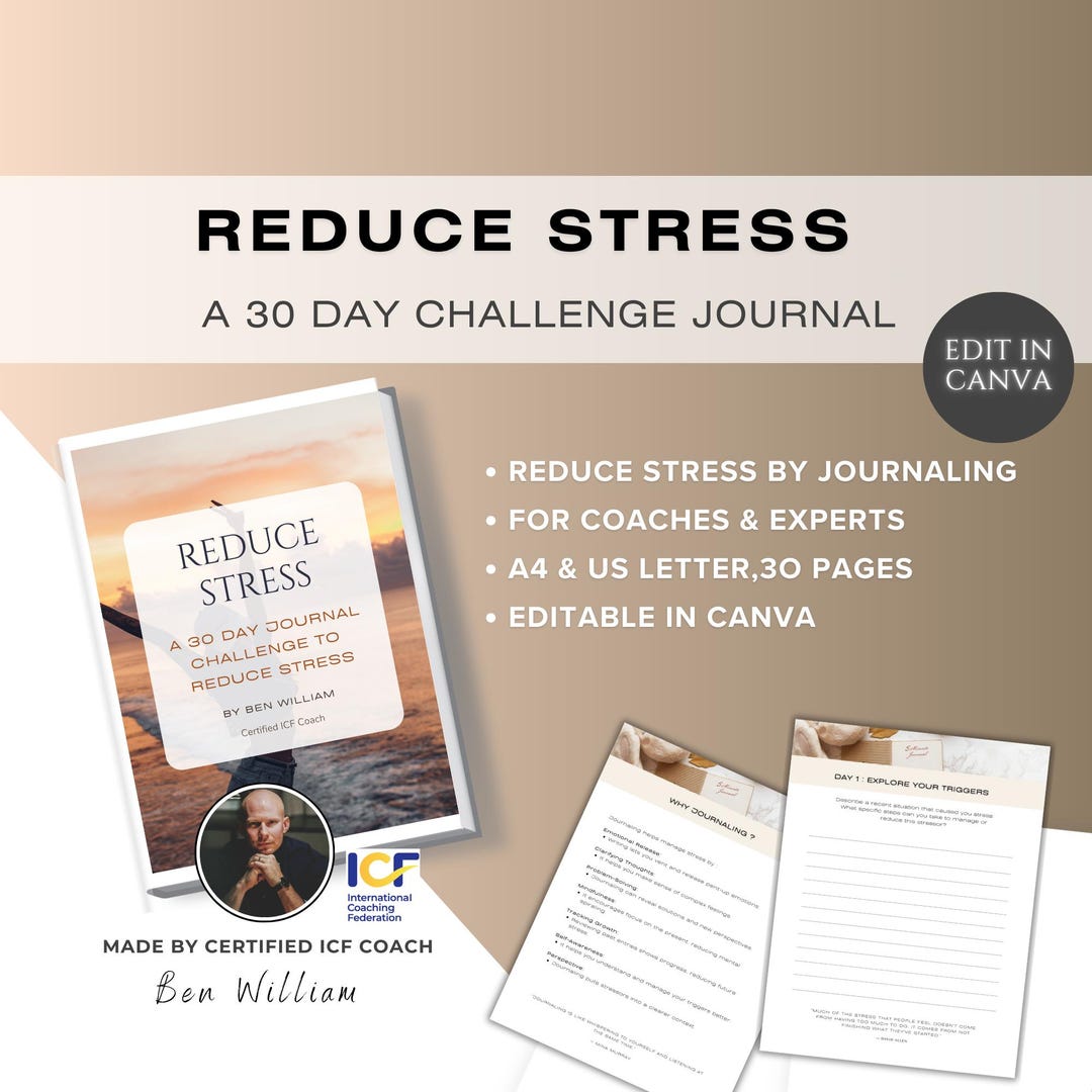 Reduce Stress Journal Printable, Editable Anxiety Journal, Journal ...