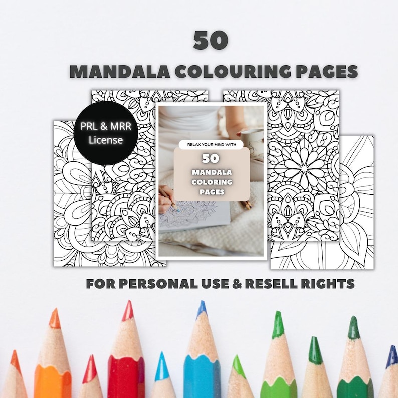 50 Mandala PLR Coloring Pages for Mindfulness and Relaxation Digital ...