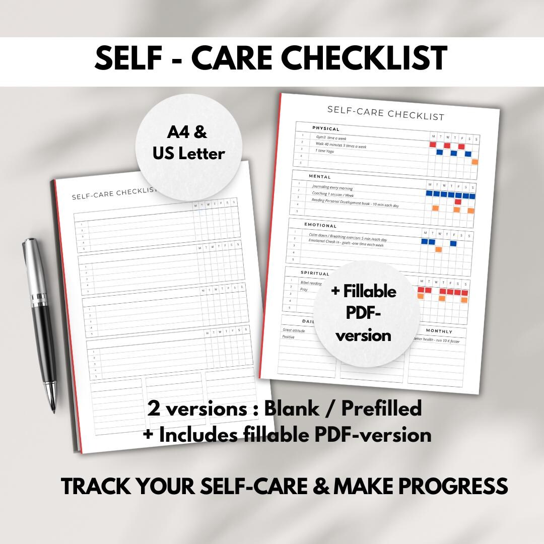 Editable Self-care Tracker Canva Printable Wellness & Productivity ...