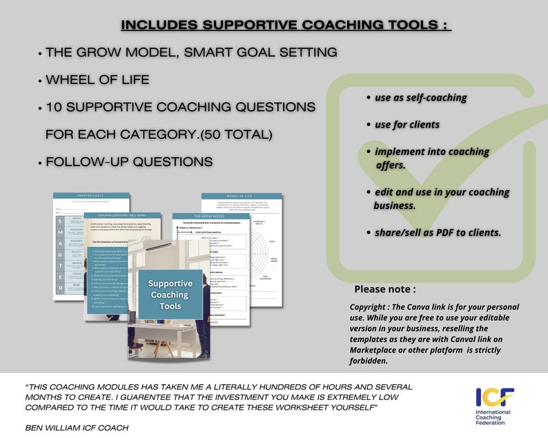 Coaching Session Template, Life Coaching Toolkit Course , Premade ...