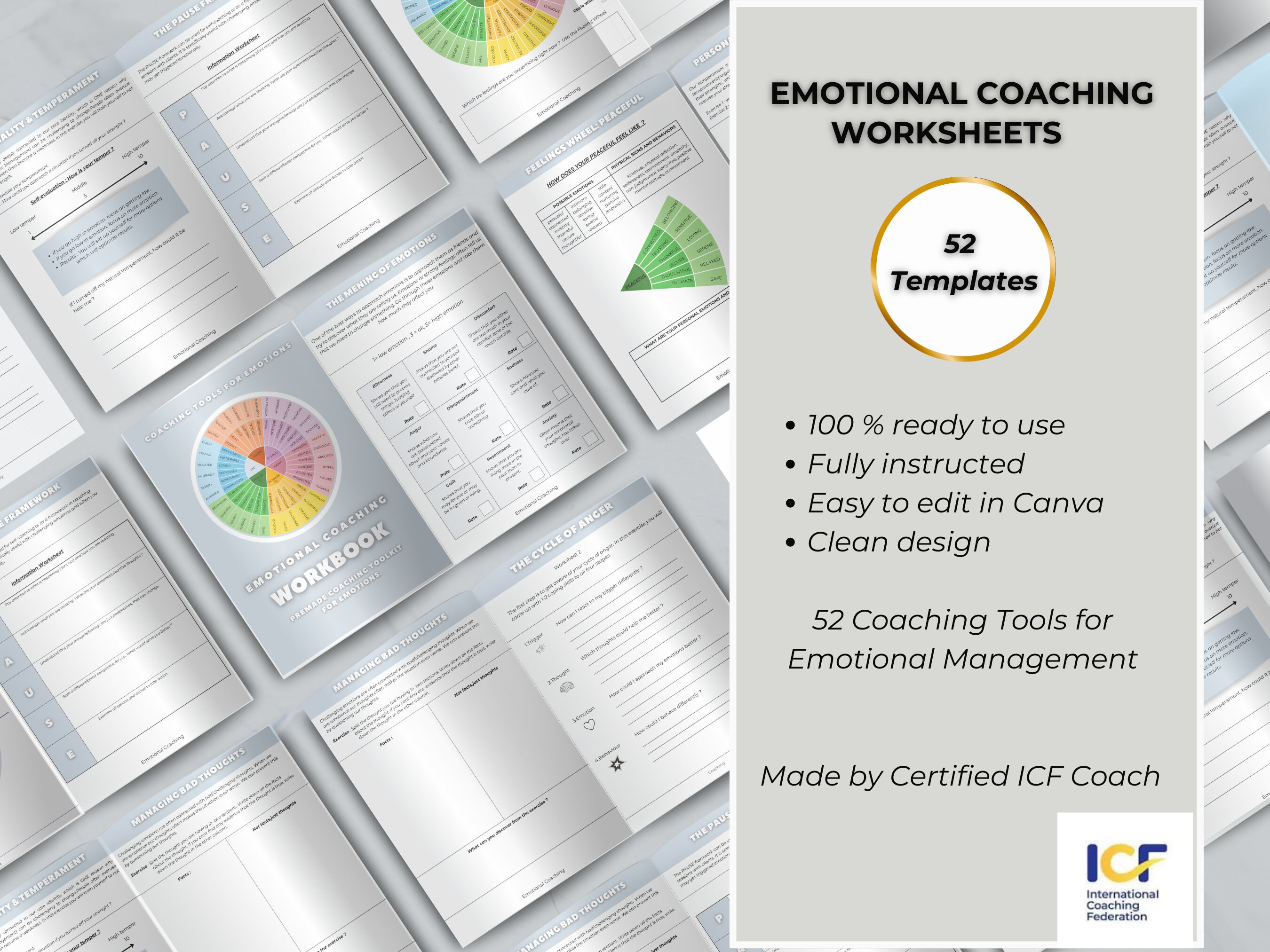Feeling Wheel Canva Template, Premade Coaching Emotions Worksheet ...