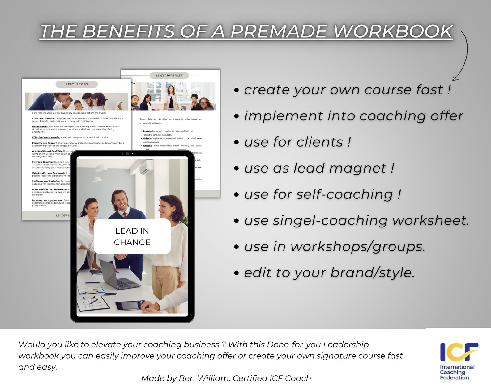 Leadership Coaching Workbook, Business Coaching Worksheets for Leaders ...