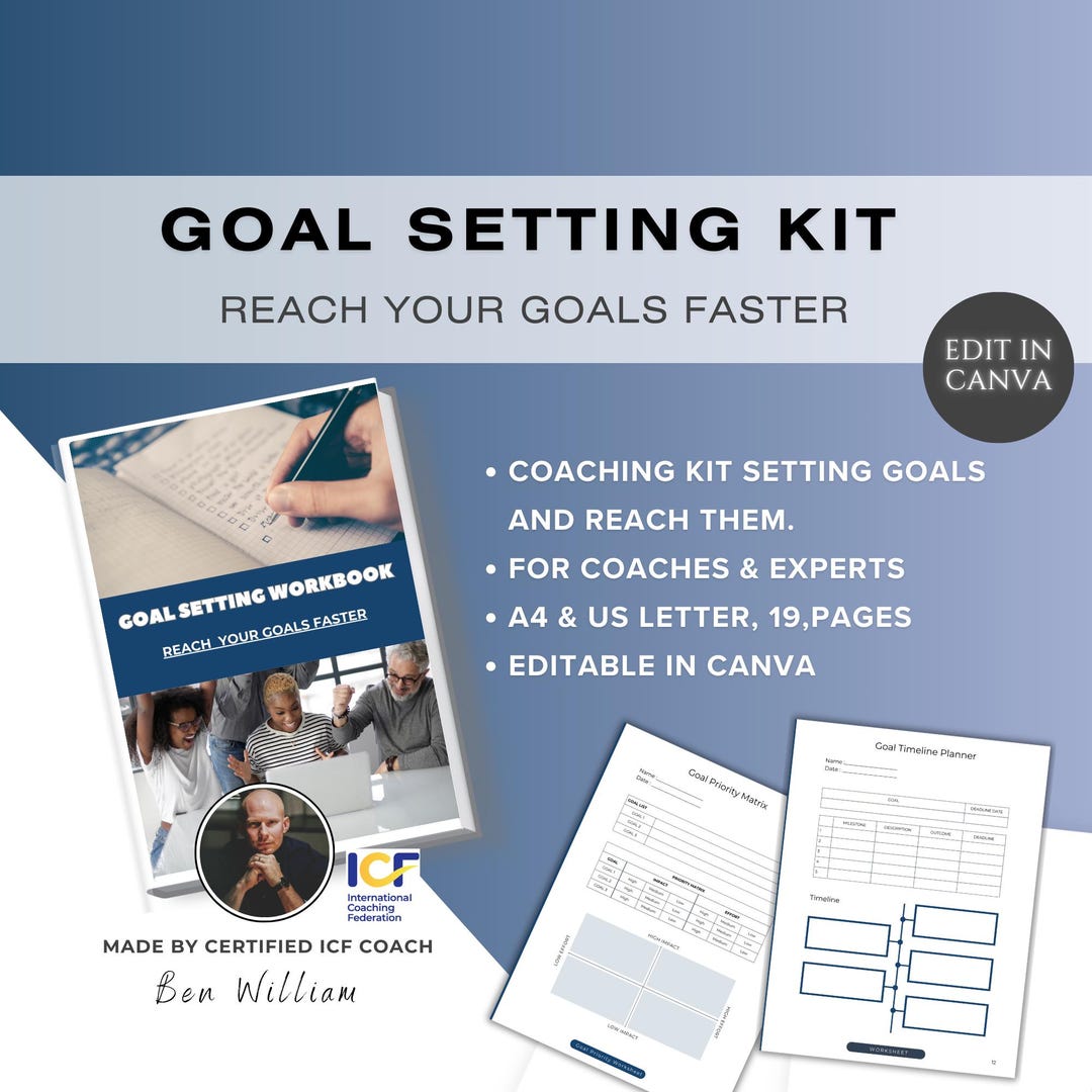 How to Set Goals Workbook, Goal Planner Canva Template, Goal Tracker ...
