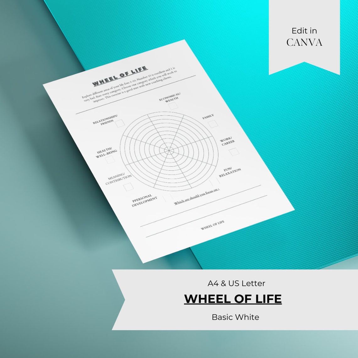 Wheel of Life, Wheel of Life Template,canva Template, Life Coach ...