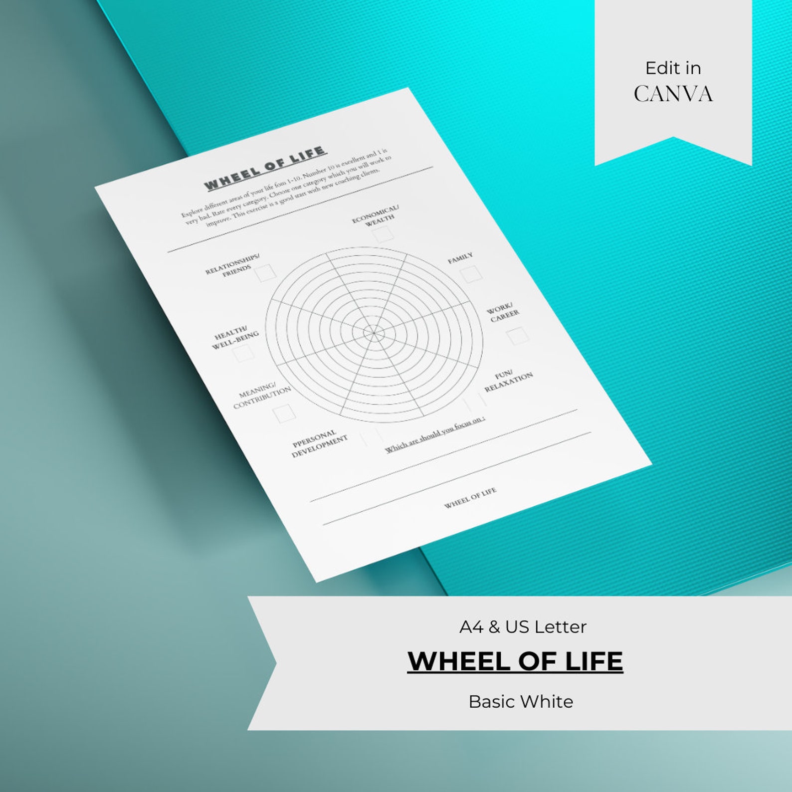 Wheel of Life, Wheel of Life Template,canva Template, Life Coach ...