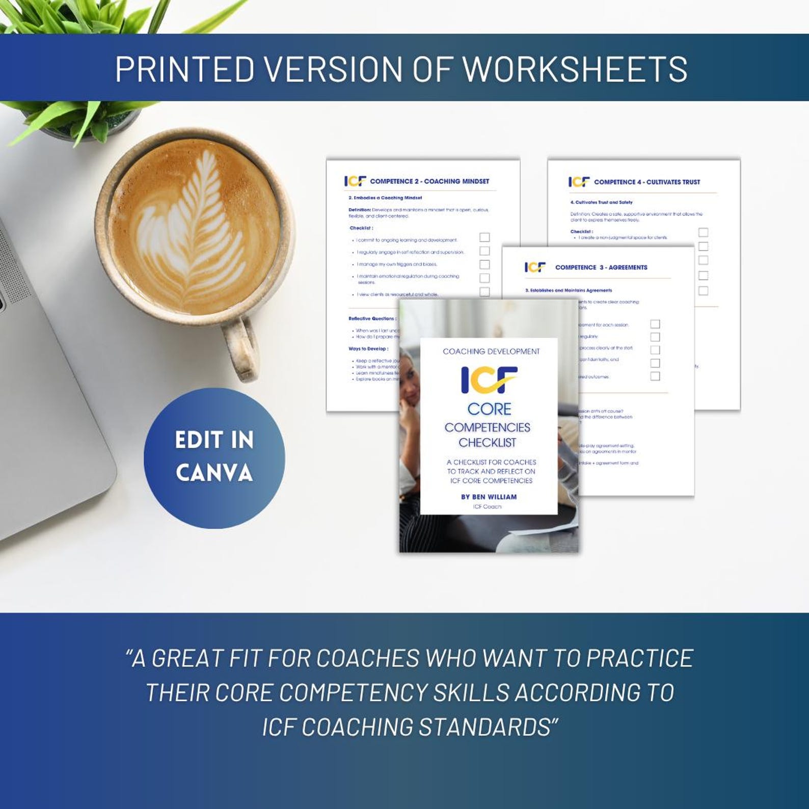 ICF Coaching Competency Checklist Canva Template | Editable Coach Tool Reflection Journal Peer ...