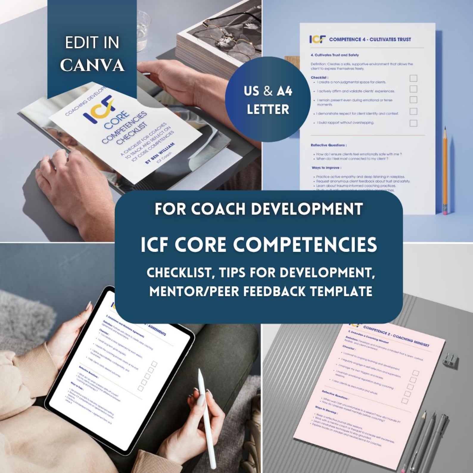 ICF Coaching Competency Checklist Canva Template | Editable Coach Tool ...