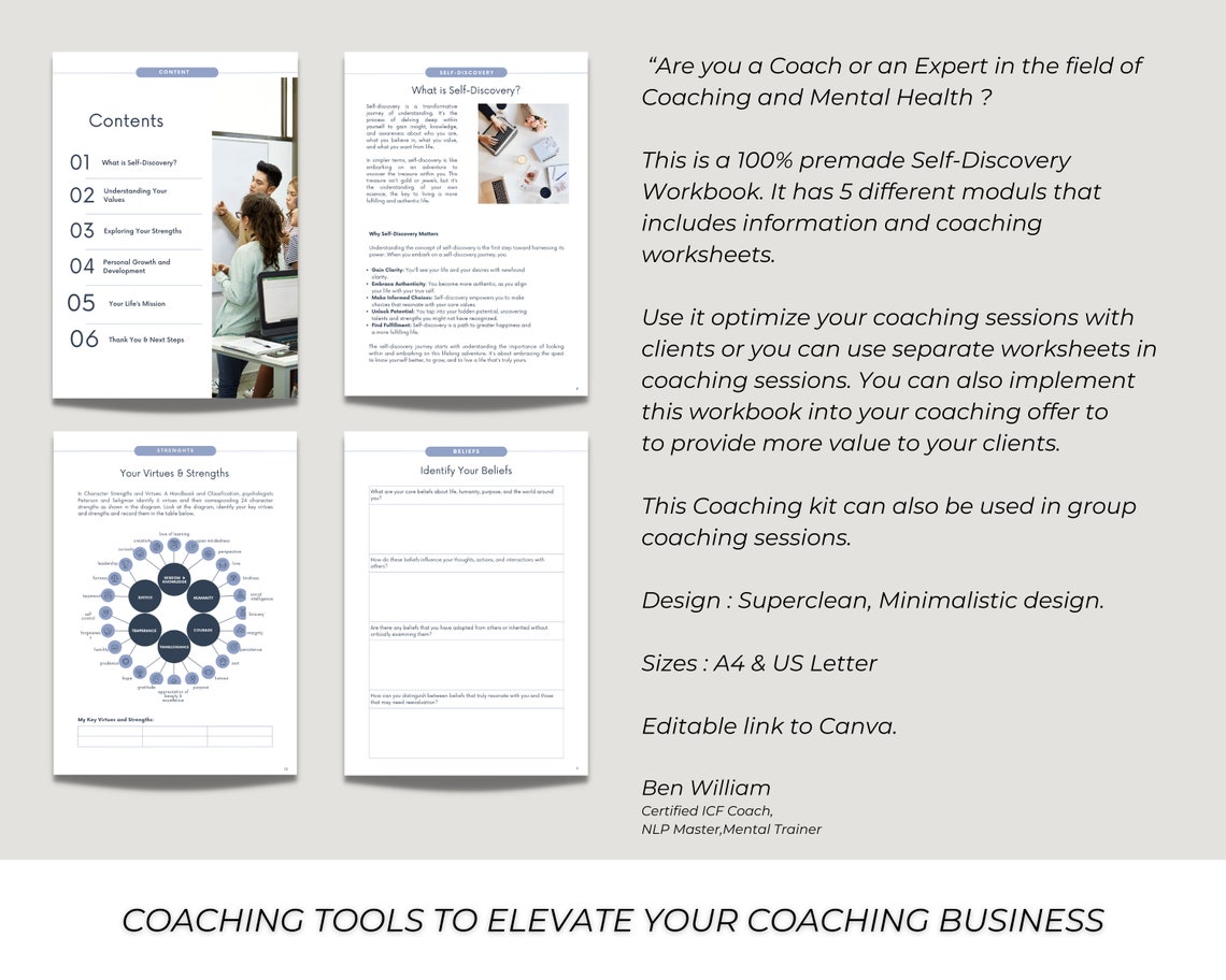 Self-discovery Canva Coaching Template, Core Values Workbook, Coaching ...