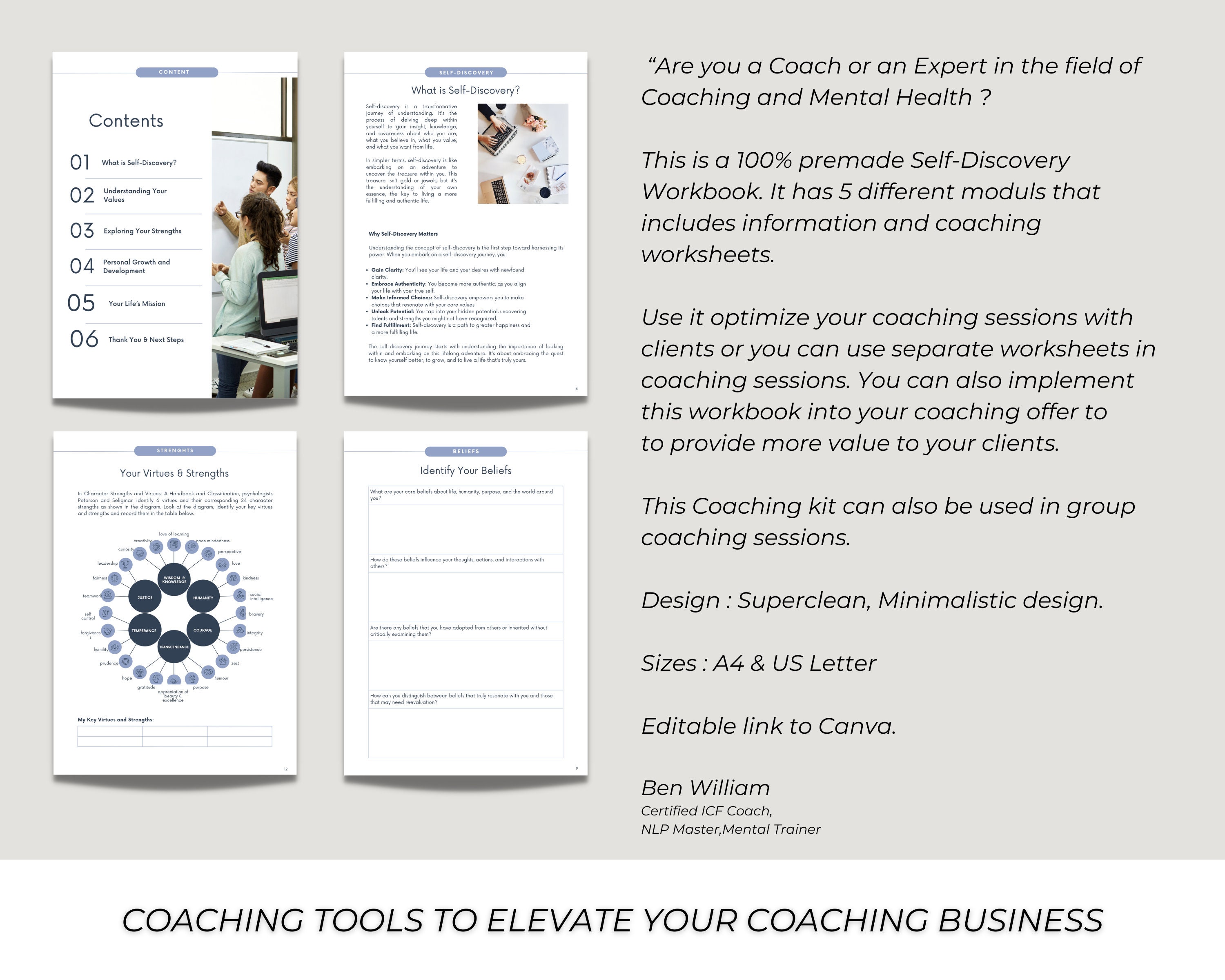 Self-discovery Canva Coaching Template, Core Values Workbook, Coaching ...