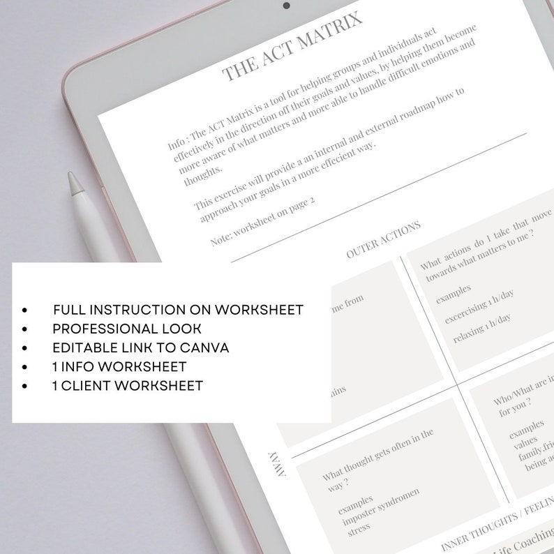Act Matrix,act Worksheet,coaching Template,coaching Session,coaching ...