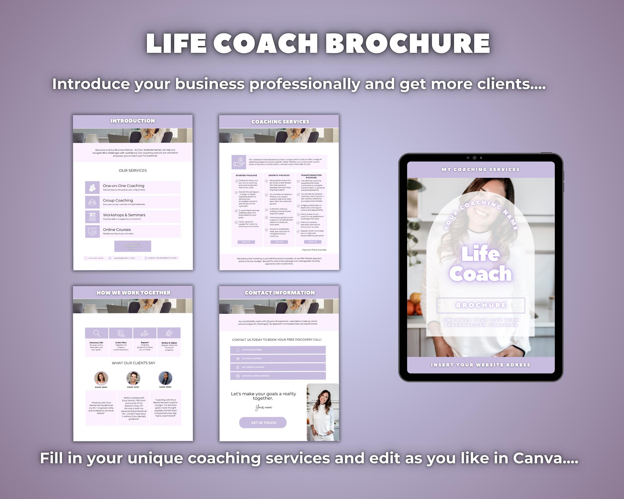 Life Coach Brochure Canva Template, Coaching Business Information Guide ...