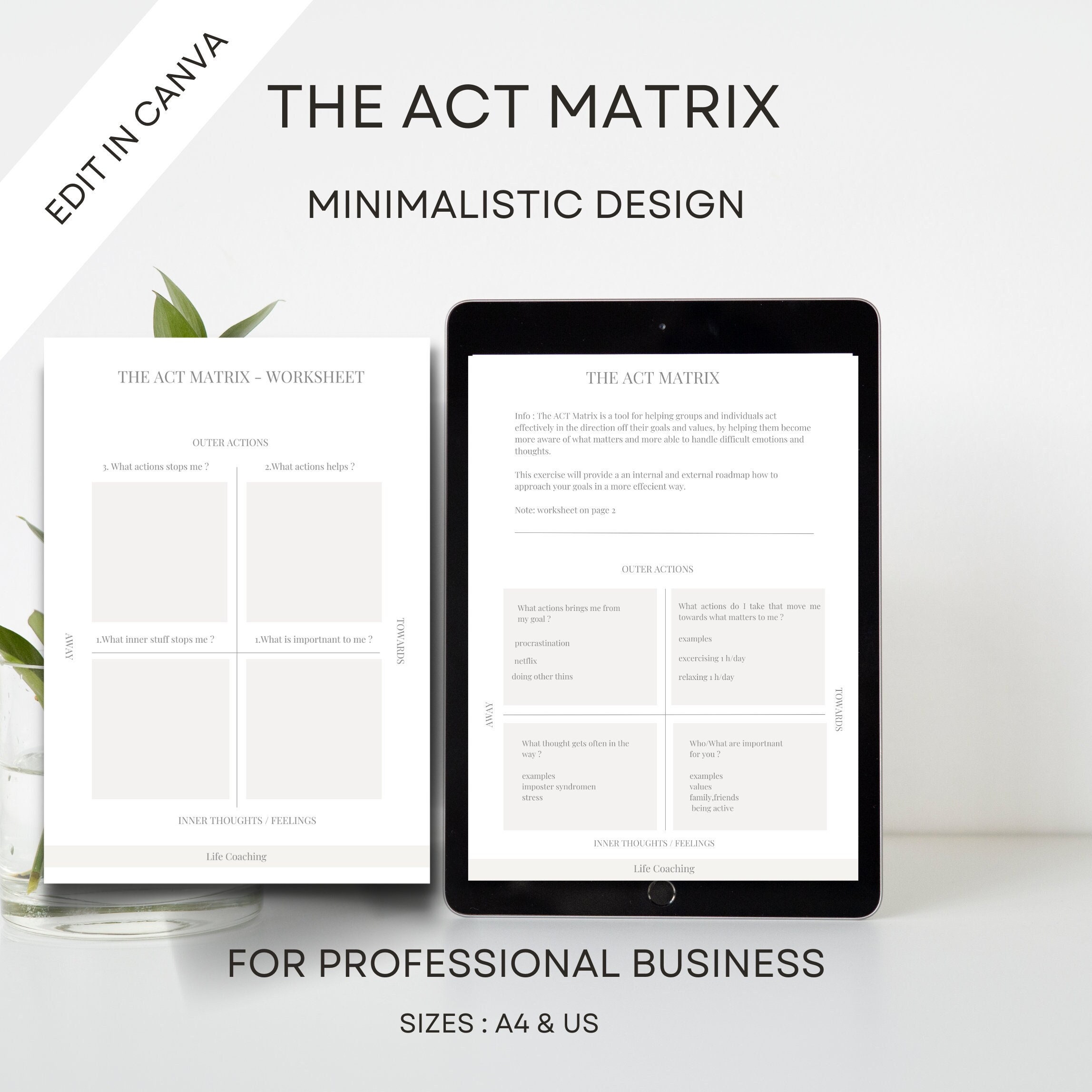 Act Matrix,act Worksheet,coaching Template,coaching Session,coaching ...