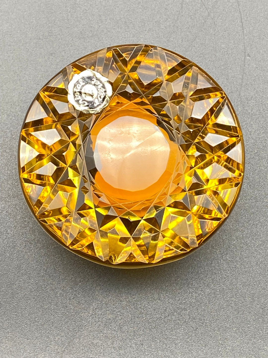 Cristal D'albret Paperweight Star Cut Amber Paperweight MCM Paperweight ...
