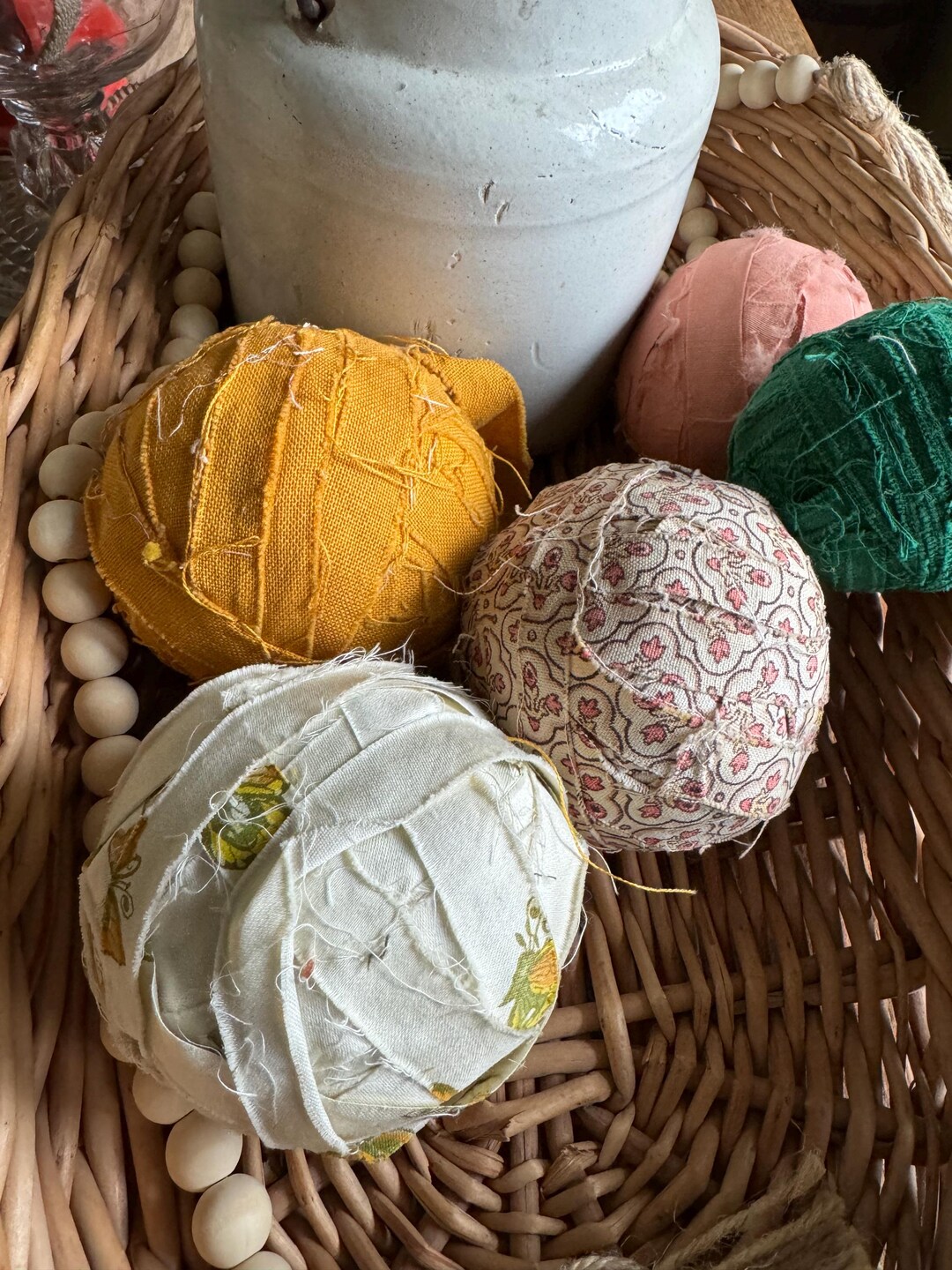 Vintage Rag Balls Authentic Rag Balls Fiber Arts Hand Made Rustic Decor ...