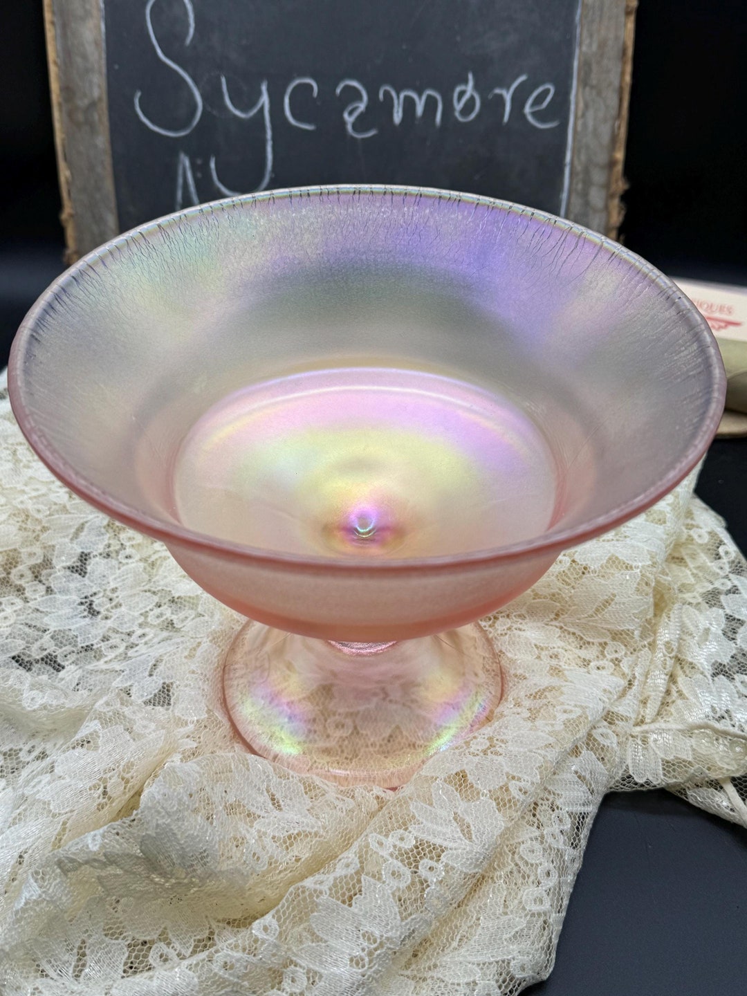 Fenton Stretch Iridescent Pink Compote Compotier Fenton Glass Glass ...
