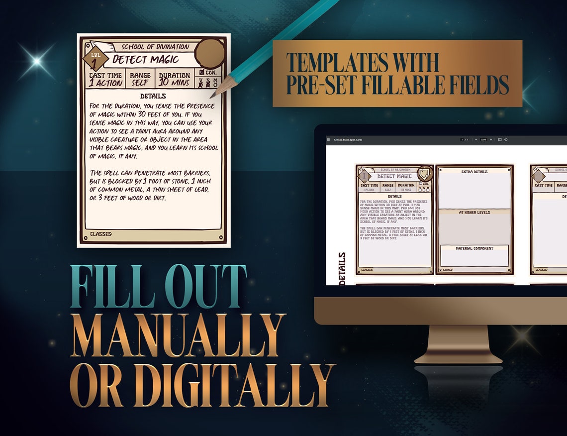Dnd Spell Card Blank Templates: Editable RPG Spellbook (PDF) - Etsy
