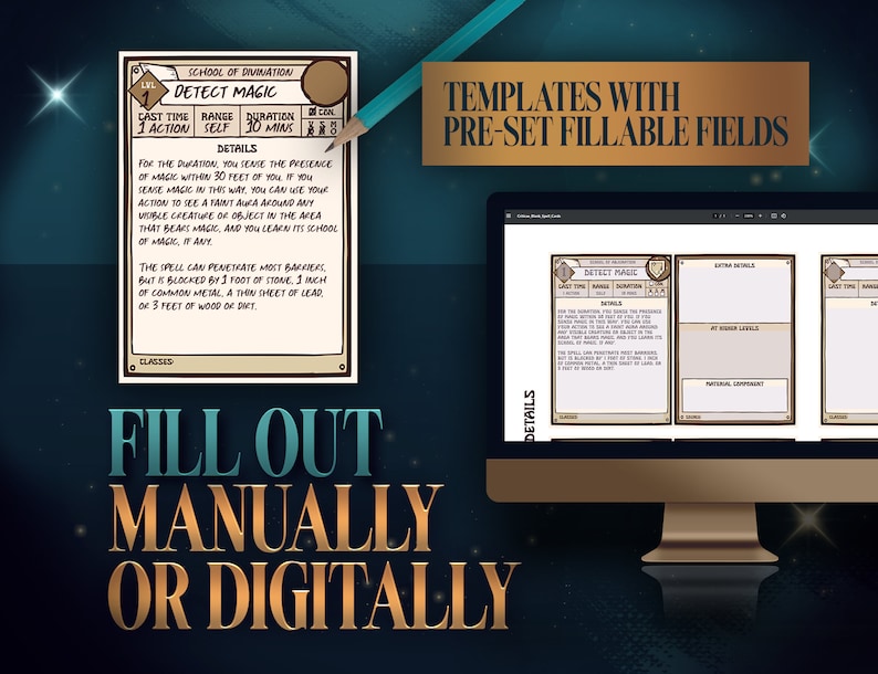 Dnd Spell Card Blank Templates: Editable RPG Spellbook (PDF) - Etsy