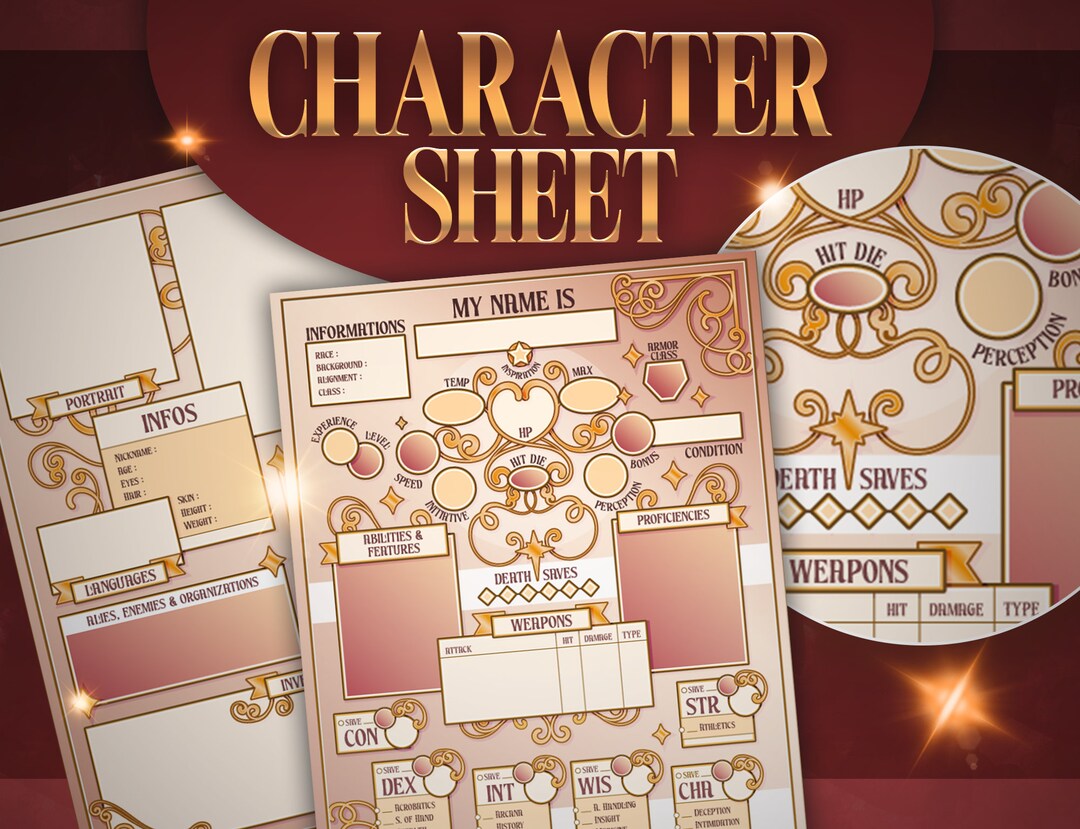Elegant Dnd 5E Character Sheet: Editable RPG Tools (digital Download ...
