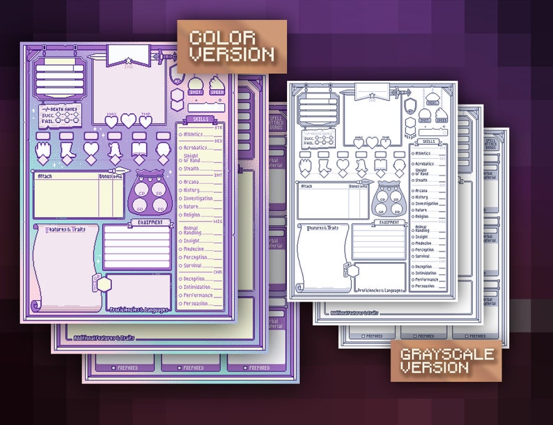 Pixel Art Dnd 5E Character Sheet Digital Download Dungeons - Etsy Australia