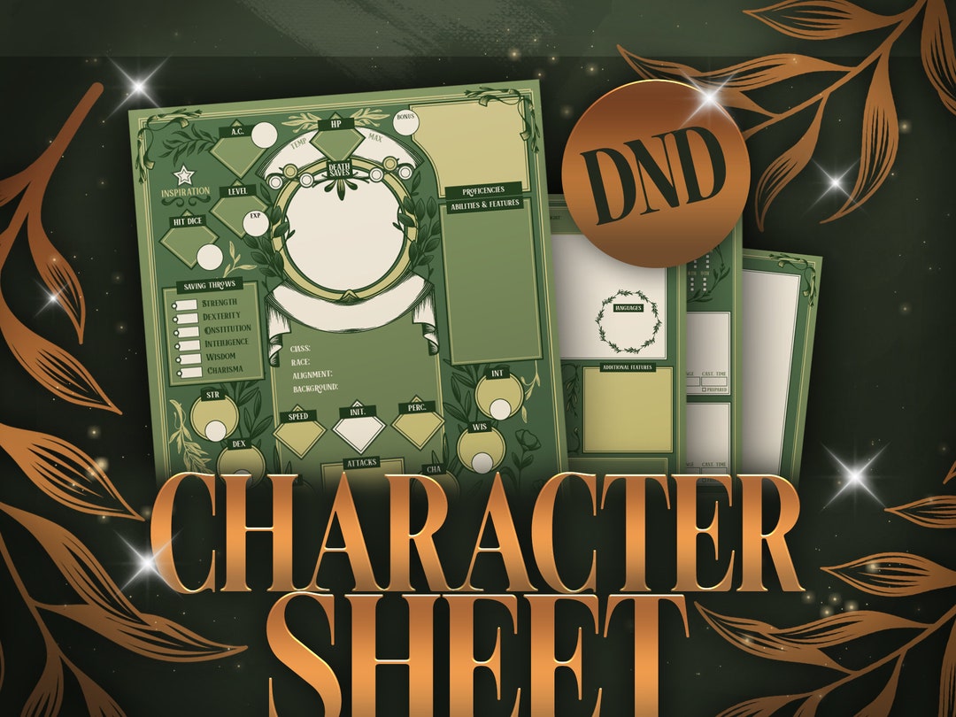 Dnd 5E Character Sheet Digital Download, Natural, Elf, Flowers ...