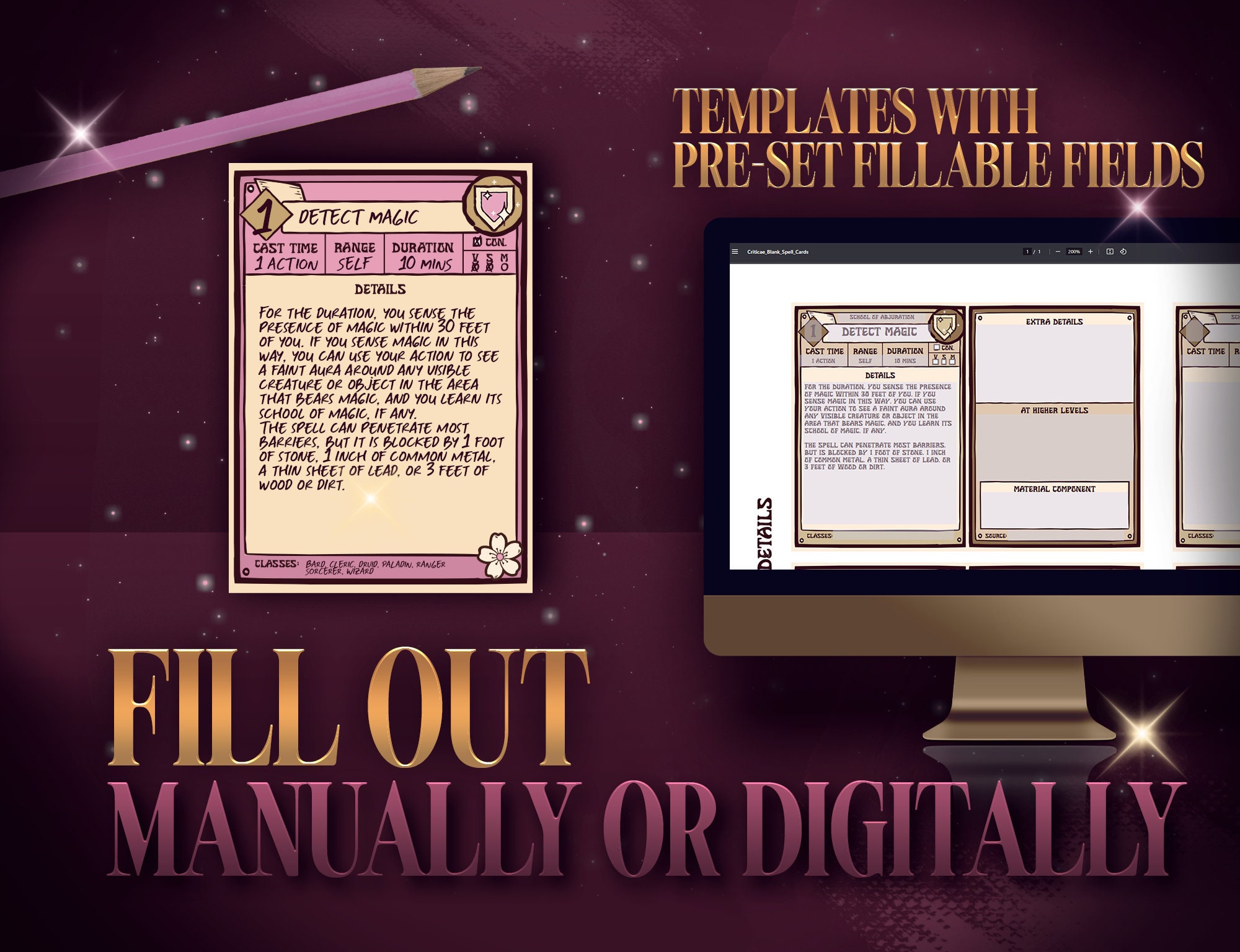 Cherry Blossom Dnd Spell Card Templates: Editable RPG Spellbook (PDF ...