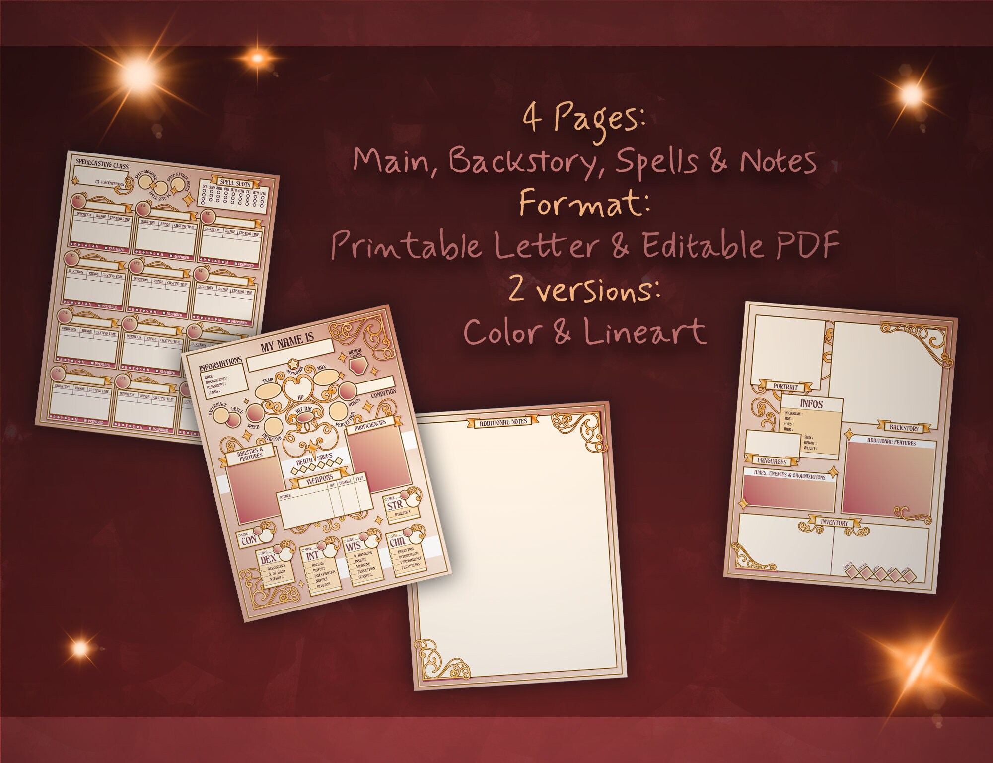 Elegant Dnd 5E Character Sheet: Editable RPG Tools (digital Download ...