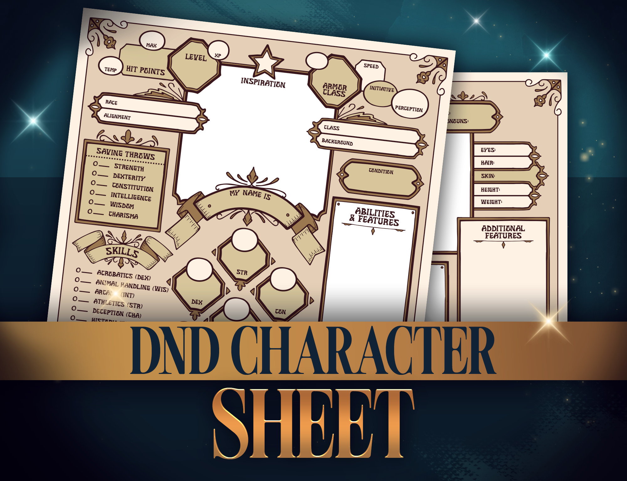 Dnd 5E Character Sheet: Editable, Fillable, Color & Lineart (digital ...