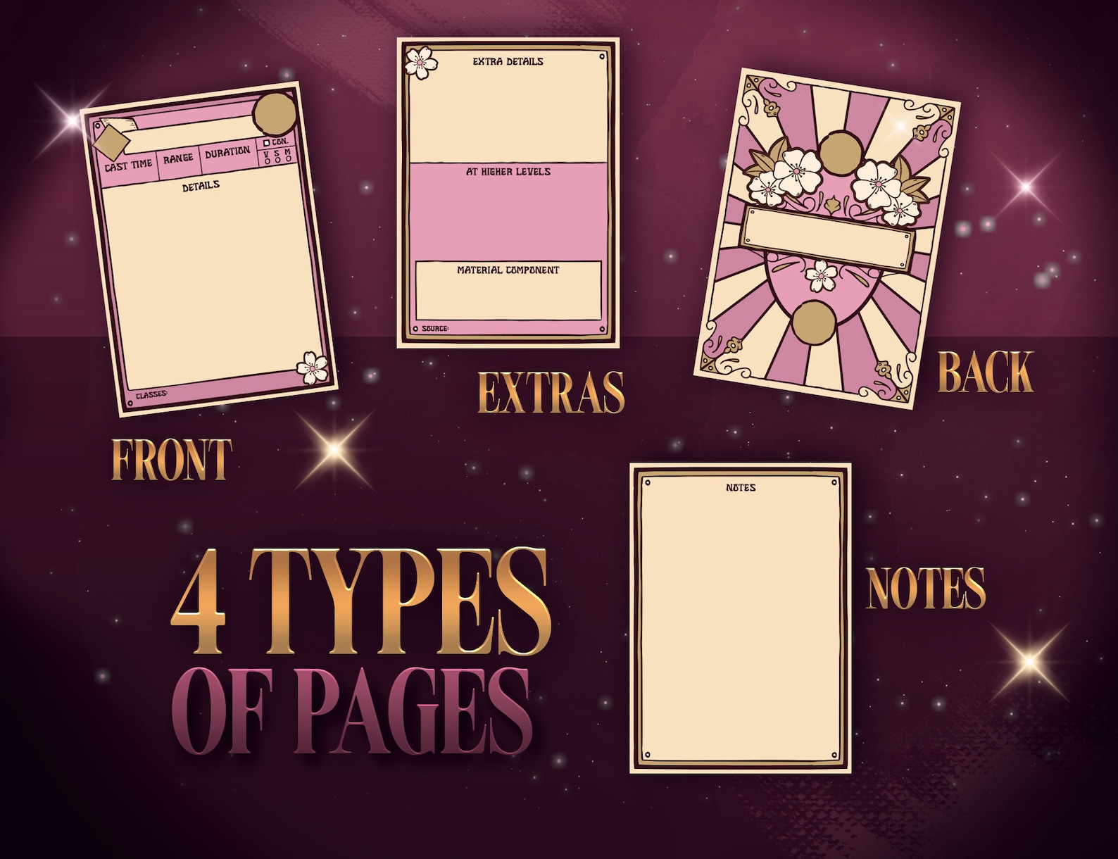 Cherry Blossom Dnd Spell Card Templates: Editable RPG Spellbook (PDF ...