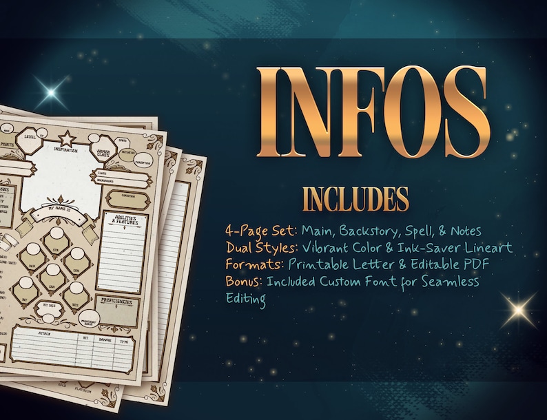Dnd 5E Character Sheet: Editable, Fillable, Color & Lineart (digital ...