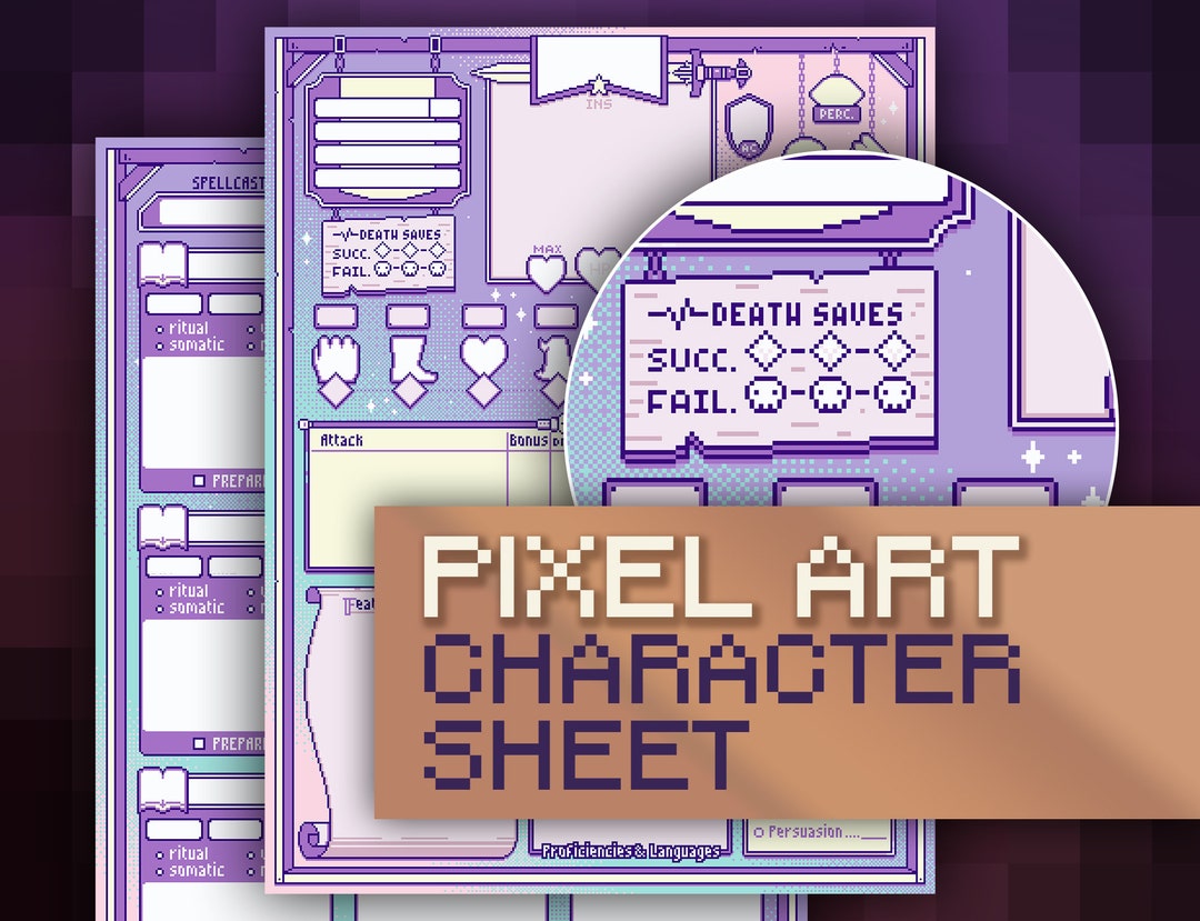 Pixel Art Dnd 5E Character Sheet Digital Download Dungeons - Etsy Australia