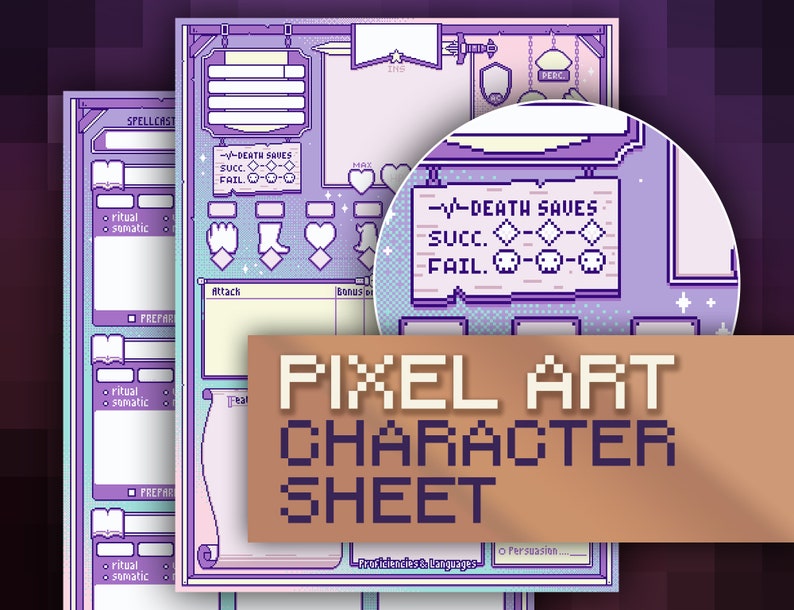 Pixel Art Dnd 5E Character Sheet Digital Download Dungeons - Etsy Australia