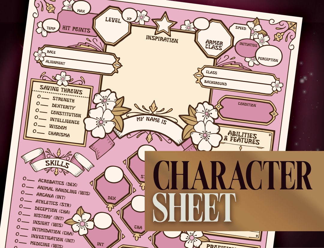 Cherry Blossom Dnd 5E Character Sheet Digital Download - Etsy