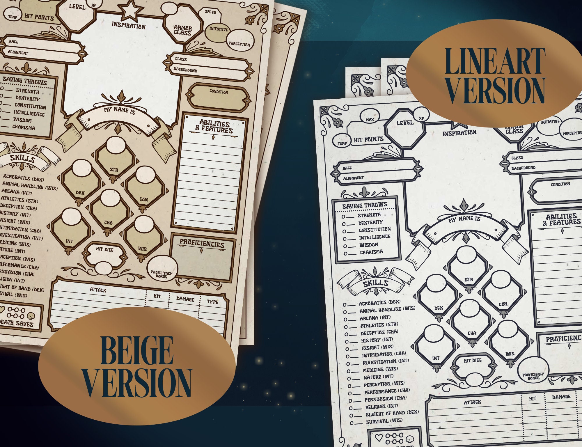 Dnd 5E Character Sheet: Editable, Fillable, Color & Lineart (digital ...