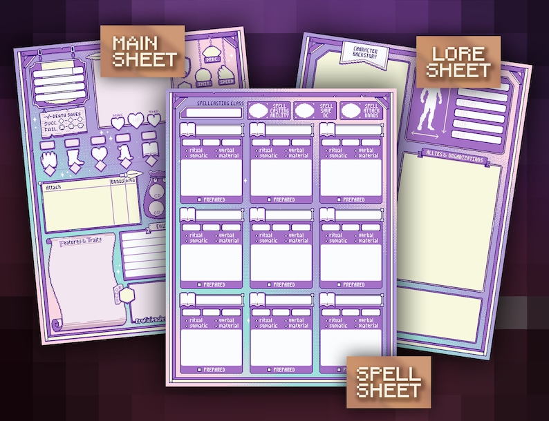 Pixel Art Dnd 5E Character Sheet Digital Download Dungeons - Etsy Australia