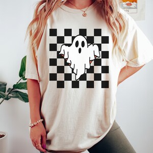 Cute Ghost Shirt Comfort Colors Halloween Retro Halloween Shirt Checkered Ghost Shirt Checker ...
