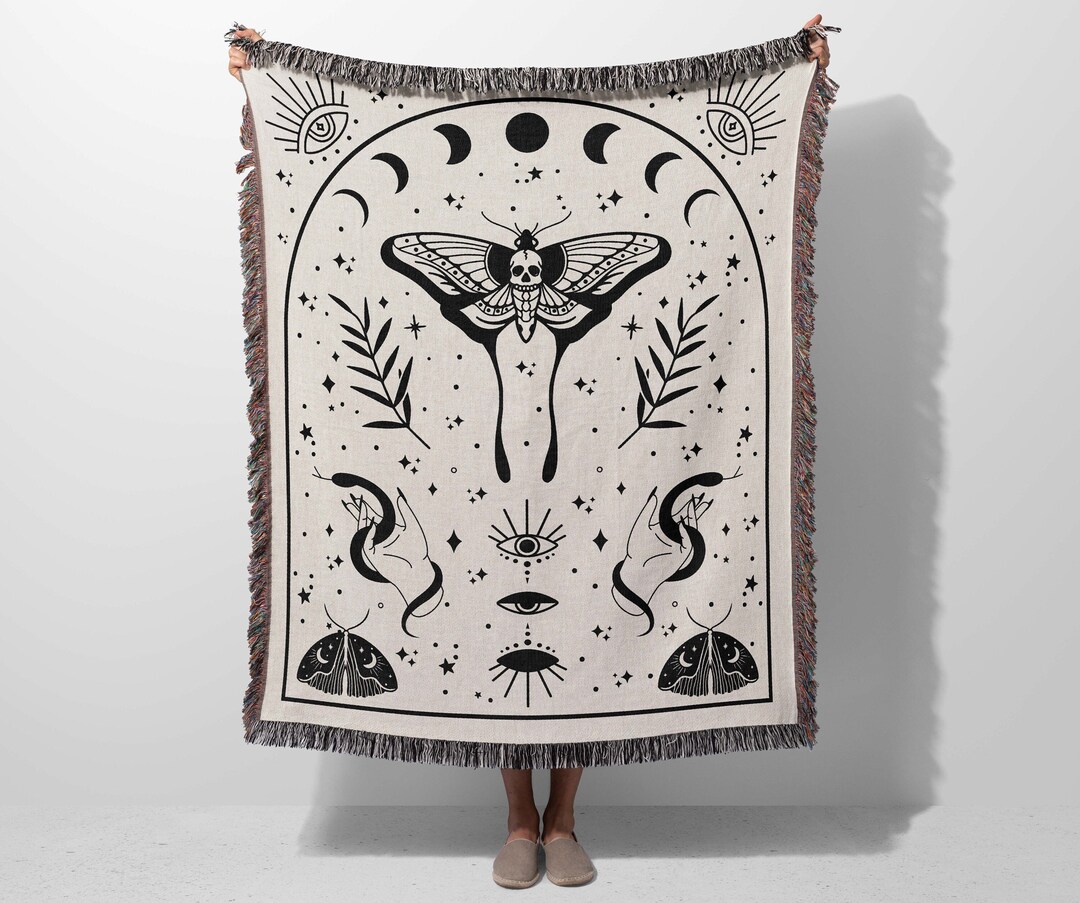 Death Moth Woven Throw Blanket, Mystical Moth Blanket, Witchy Woven ...