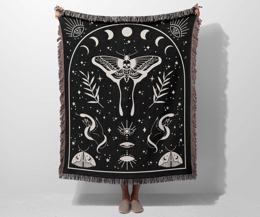 Death Moth Woven Throw Blanket, Mystical Moth Blanket, Witchy Woven ...