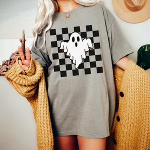 Cute Ghost Shirt Comfort Colors Halloween Retro Halloween Shirt Checkered Ghost Shirt Checker ...