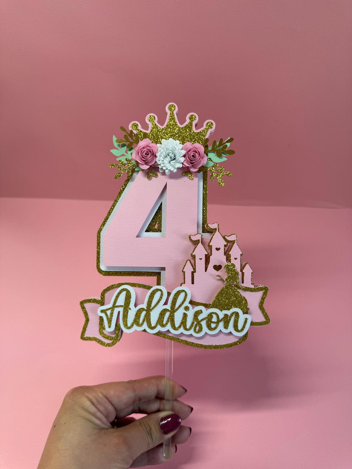 4ever A Princess Cake Topper - Pink, Gold Glitter, 3D Decoration - Etsy
