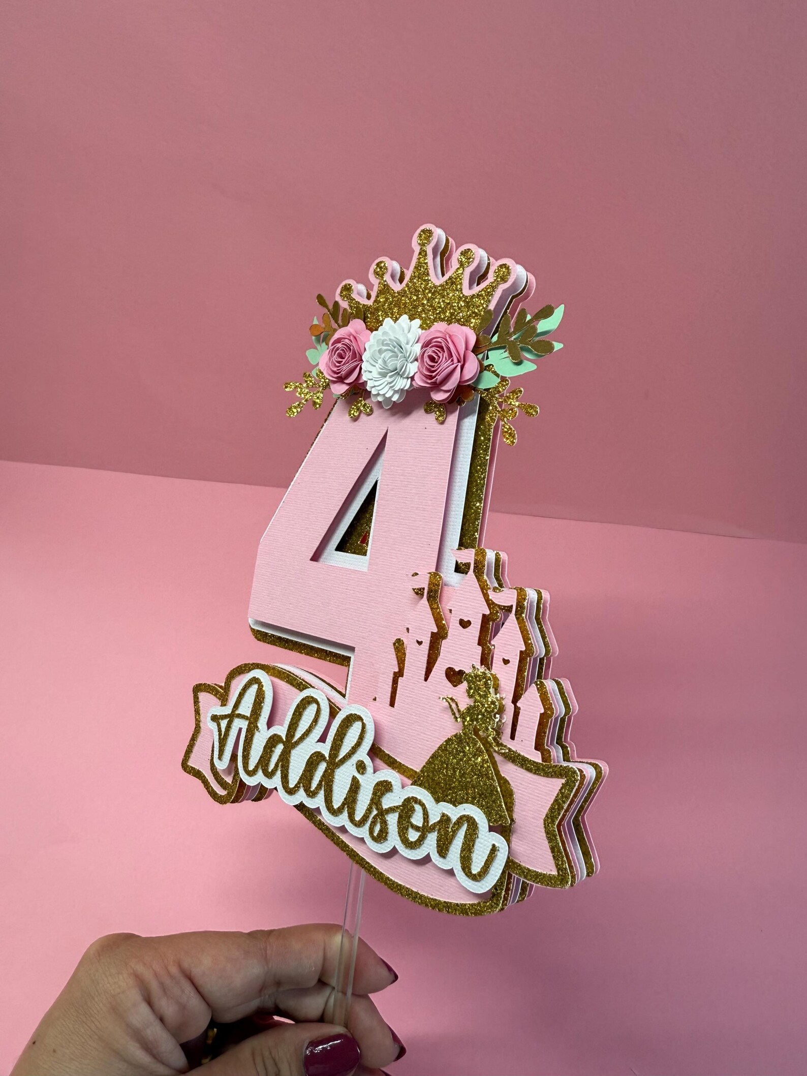 4ever A Princess Cake Topper - Pink, Gold Glitter, 3D Decoration - Etsy