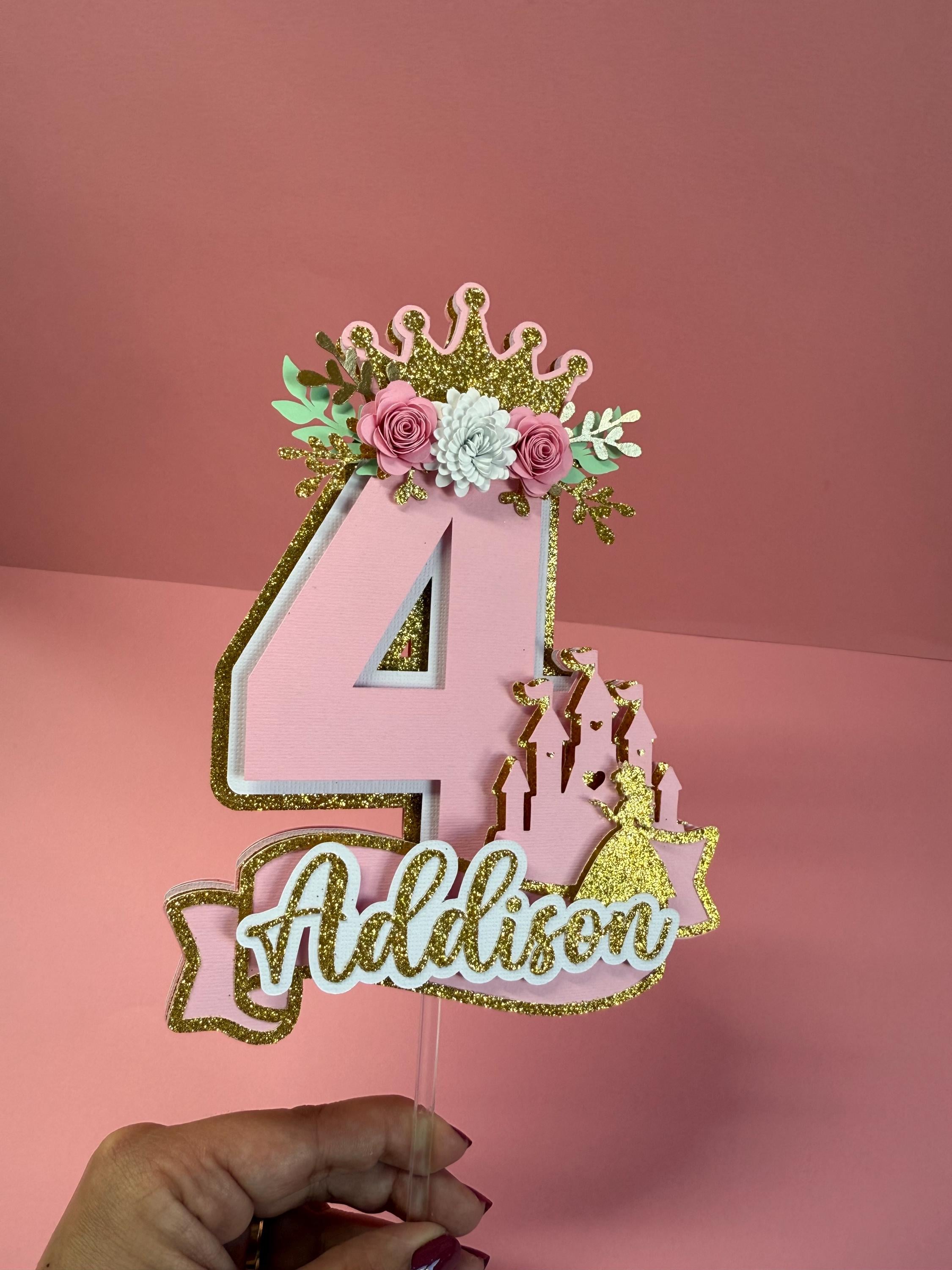 4ever A Princess Cake Topper - Pink, Gold Glitter, 3D Decoration - Etsy