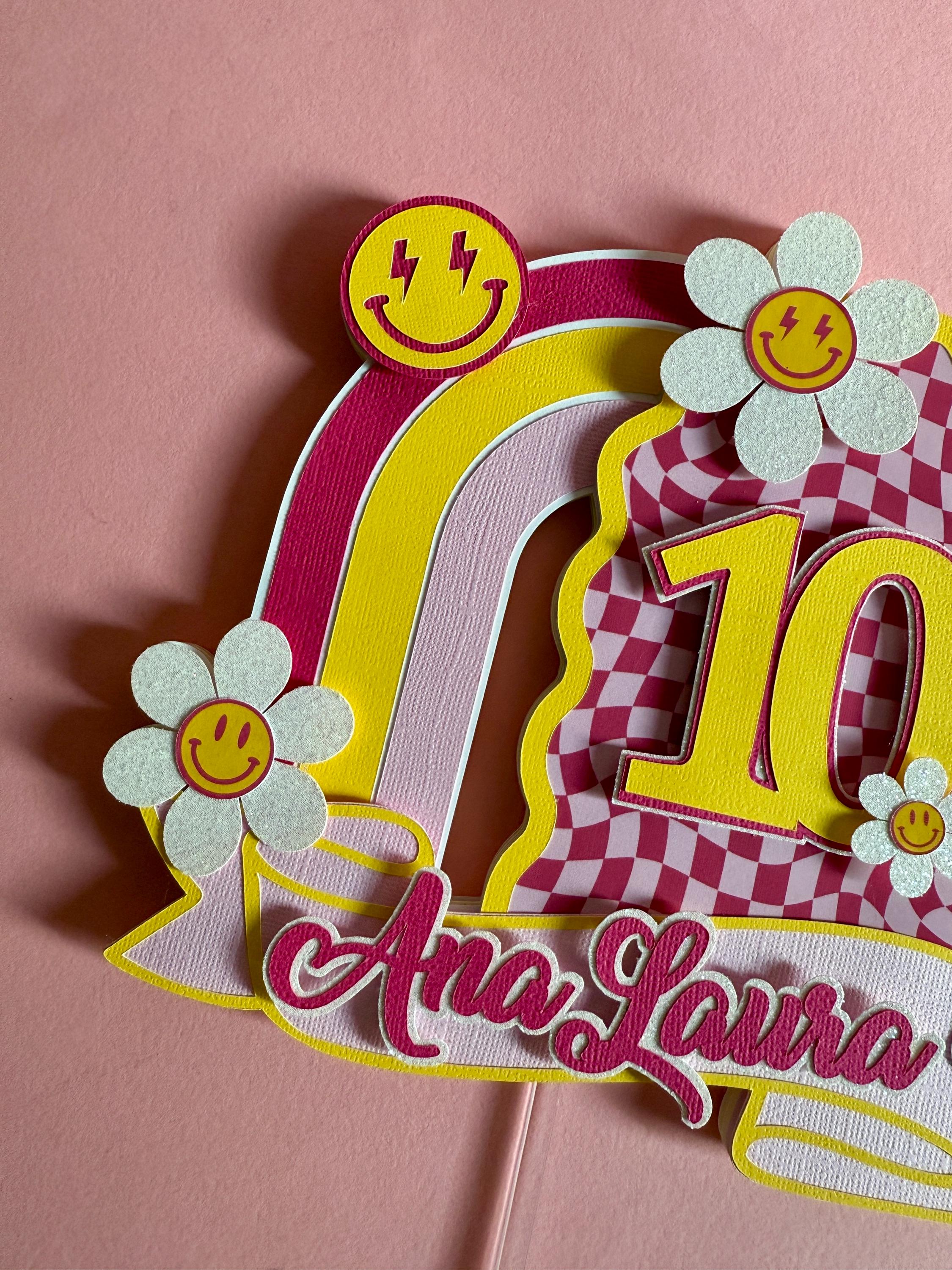 Preppy Pink Birthday Cake Topper – Custom Name and Age – Groovy Y2K ...