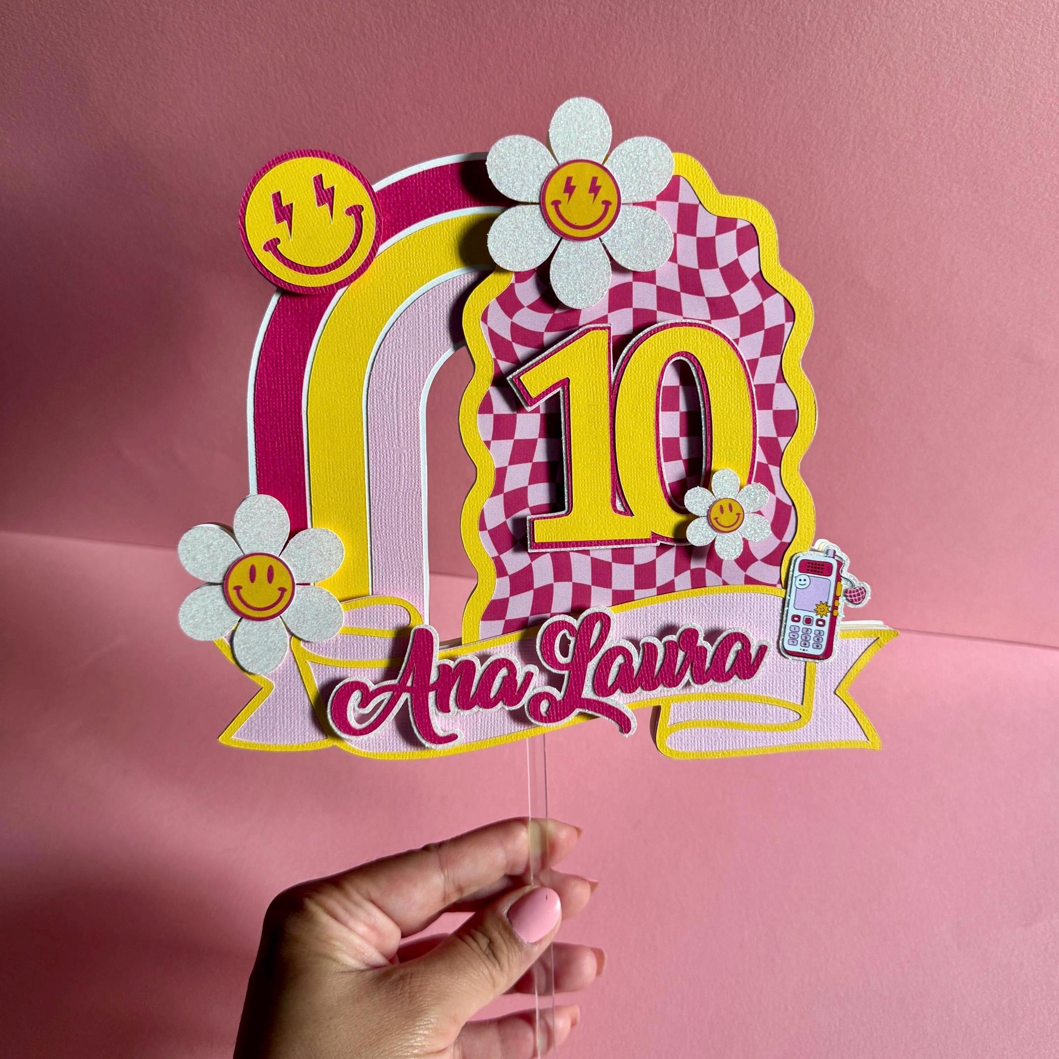 Preppy Pink Birthday Cake Topper – Custom Name and Age – Groovy Y2K ...