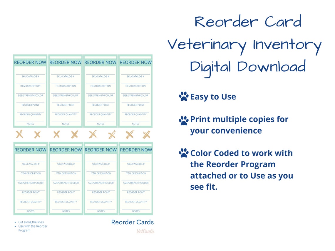 Veterinary Inventory Reorder Cards/veterinary Inventory/veterinary ...