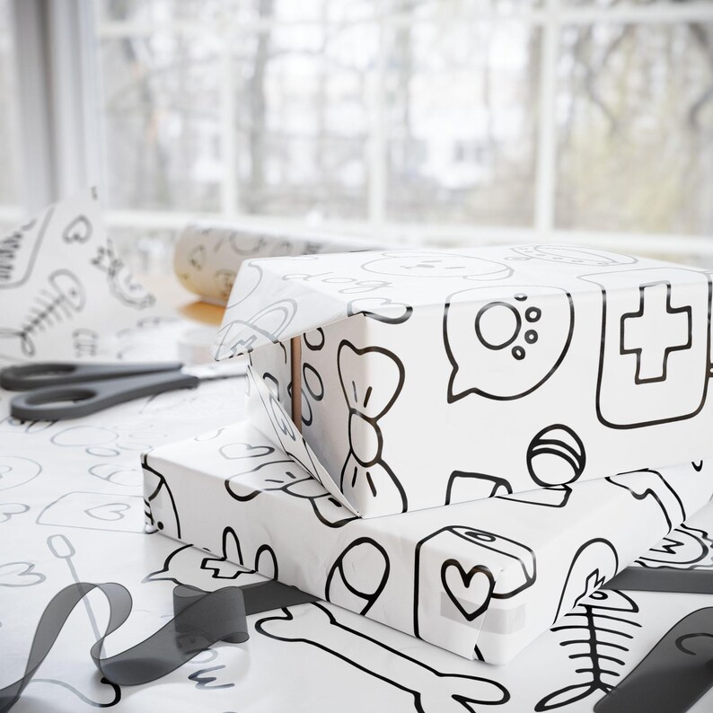 Veterinary Wrapping Paper | Cute Dog and Cat Doodle Gift Wrap | Vet ...